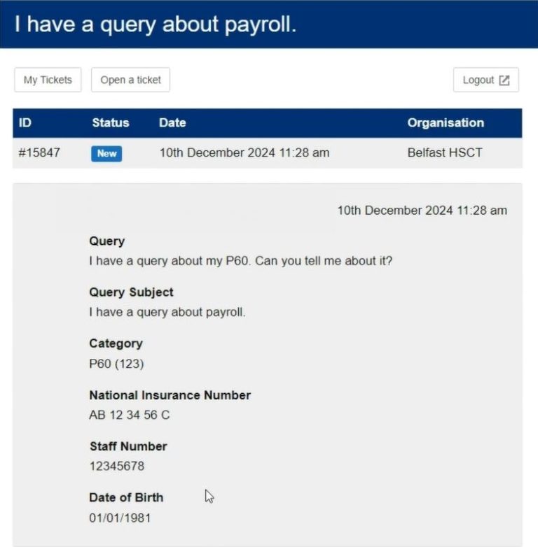 Submitting a ticket | PSC Payroll Query (HSCNI)